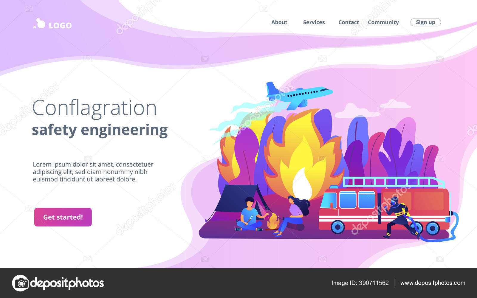 Firefighting Emergency Service Fireman Hose Character Prevention ...