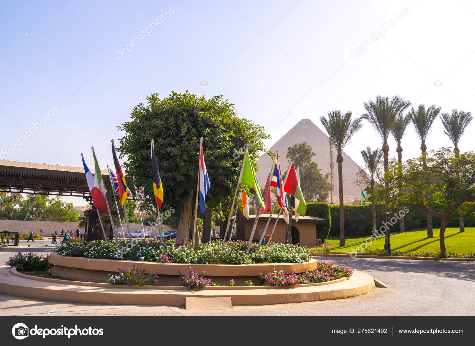 Flags of many countries and Cheops pyramid – Stock Editorial Photo ...