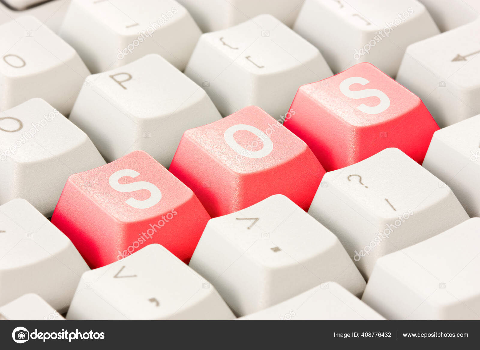 White Computer Keyboard Red Keys Arranged Word Sos Computer Keyboard ...