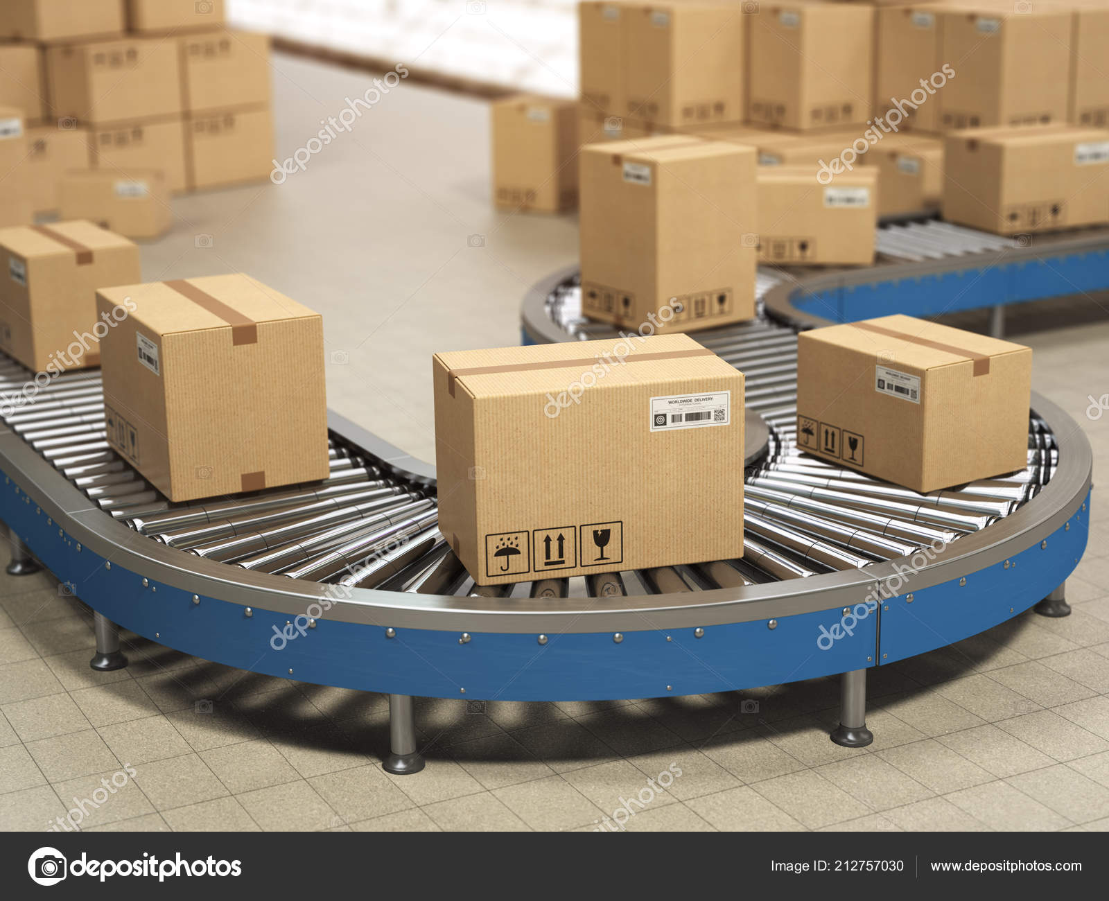 Cardboard Boxes Conveyor Roller Distribution Warehouse Delivery Packaging Service Concept Stock ...