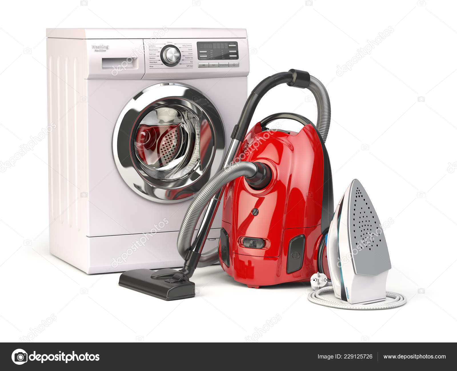 Home Appliances Group Vacuum Cleaner Iron Washing Machine Isolated ...