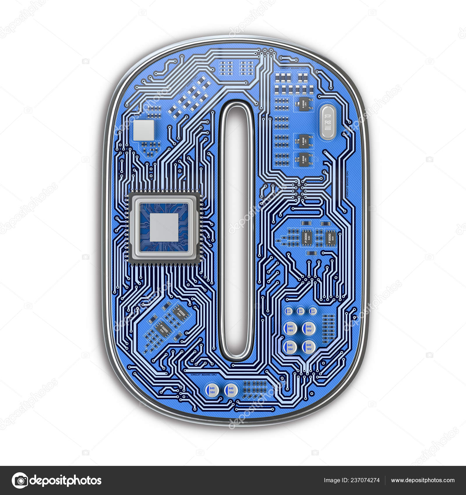 Number Zero Alphabet Circuit Board Style Digital Tech Letter Isolated ...