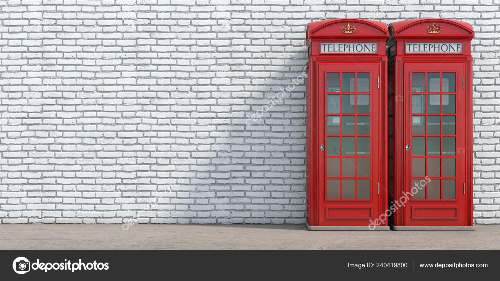 Red Phone Booth Brick Wall Background London British English Symbol ...