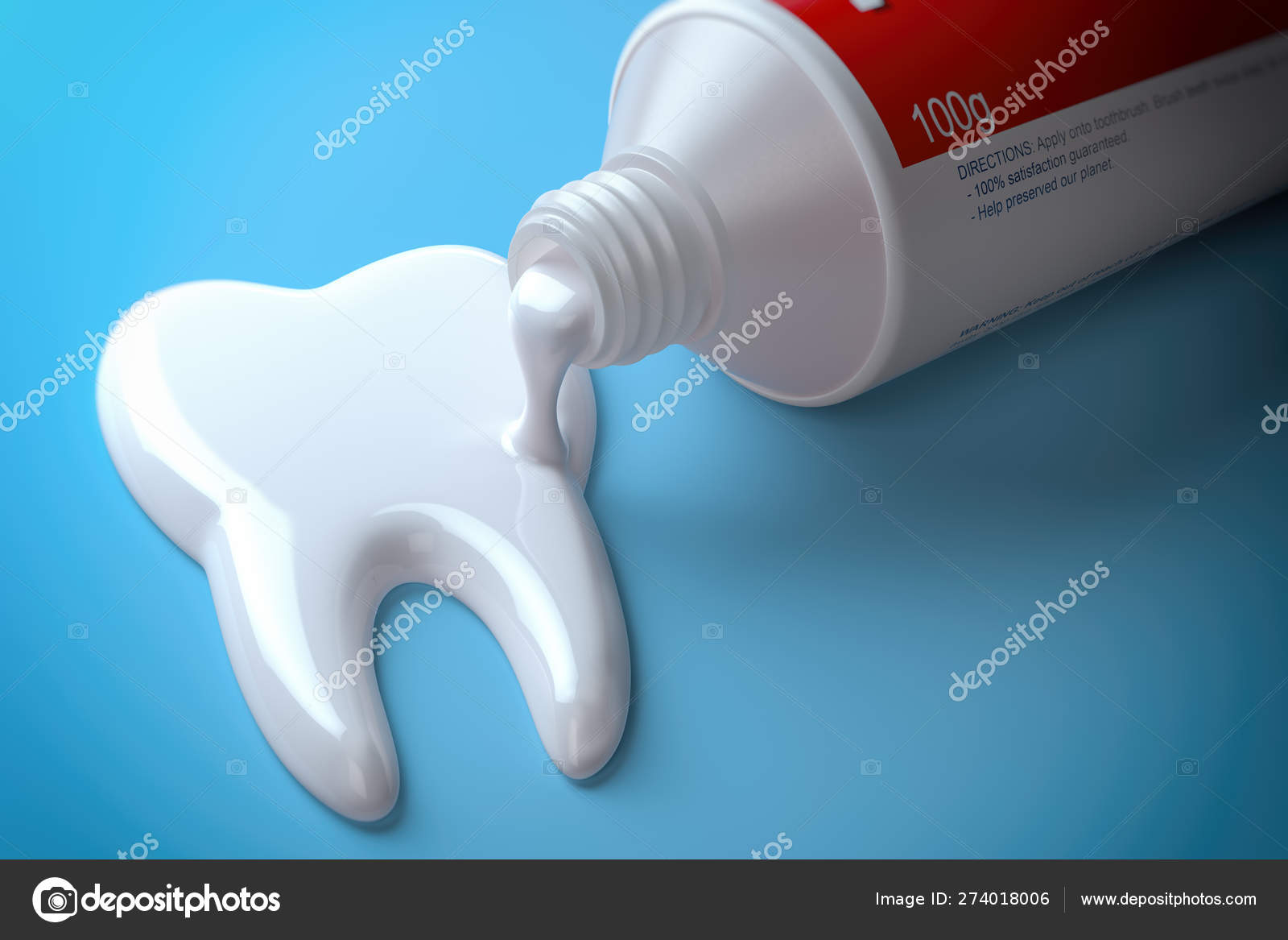 Toothpaste in the shape of tooth coming out from toothpaste tube ...