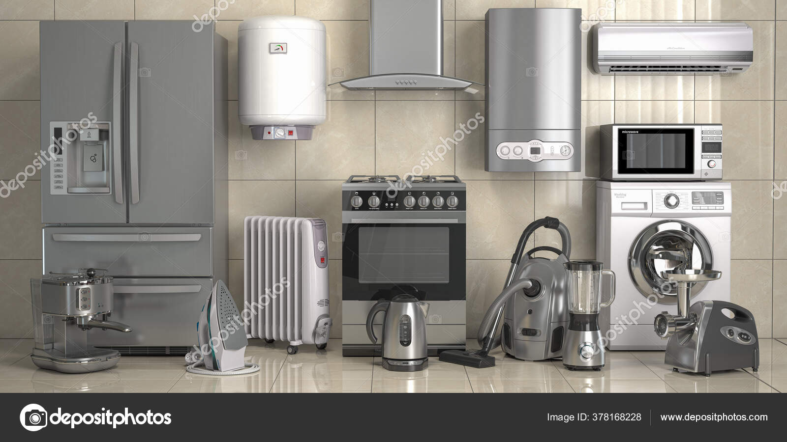 Set Home Kitchen Appliances Wall Background Household Technics ...
