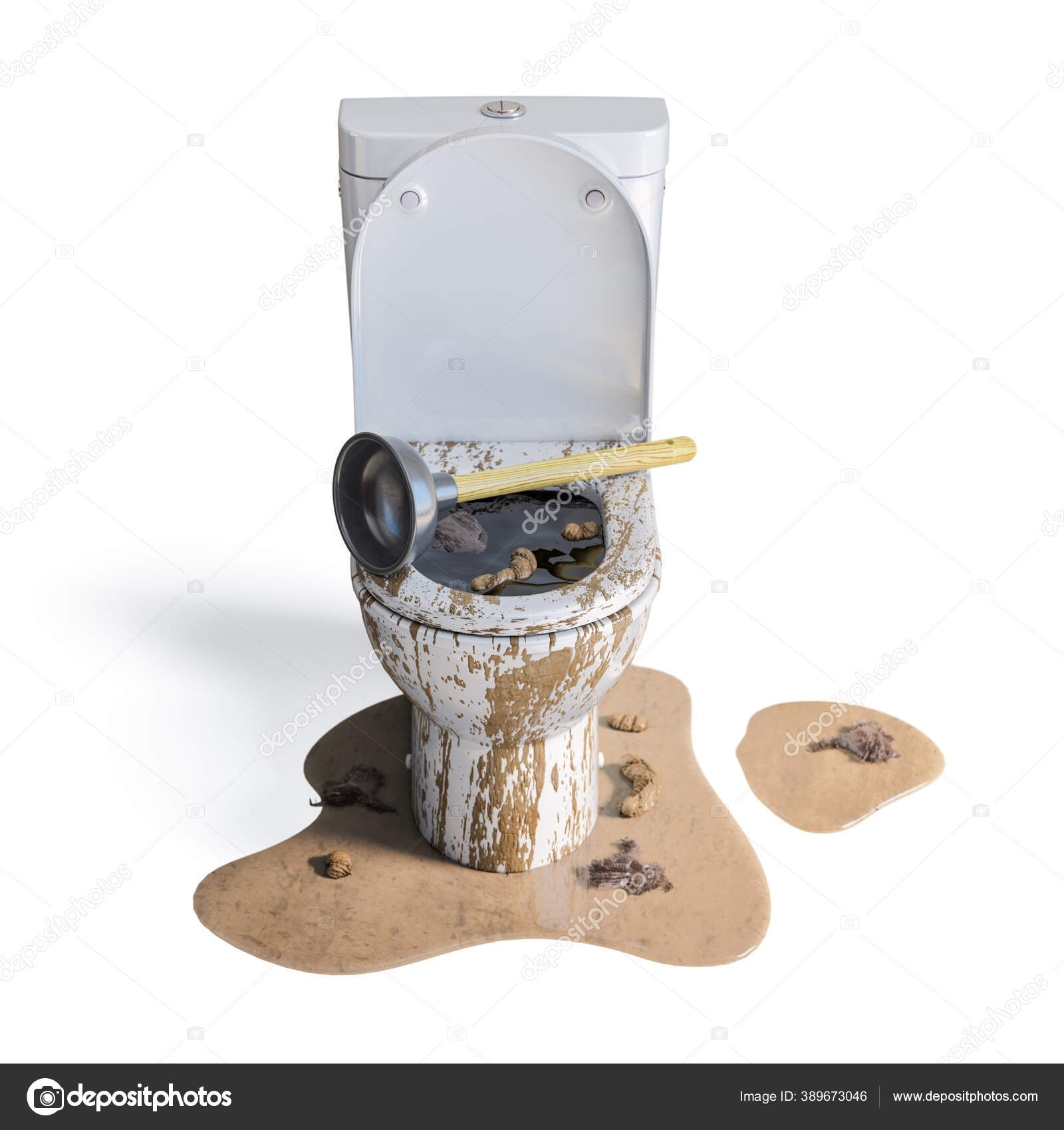 Clogged Overflowing Toilet Bowl Rubber Plumber Isolated White ...