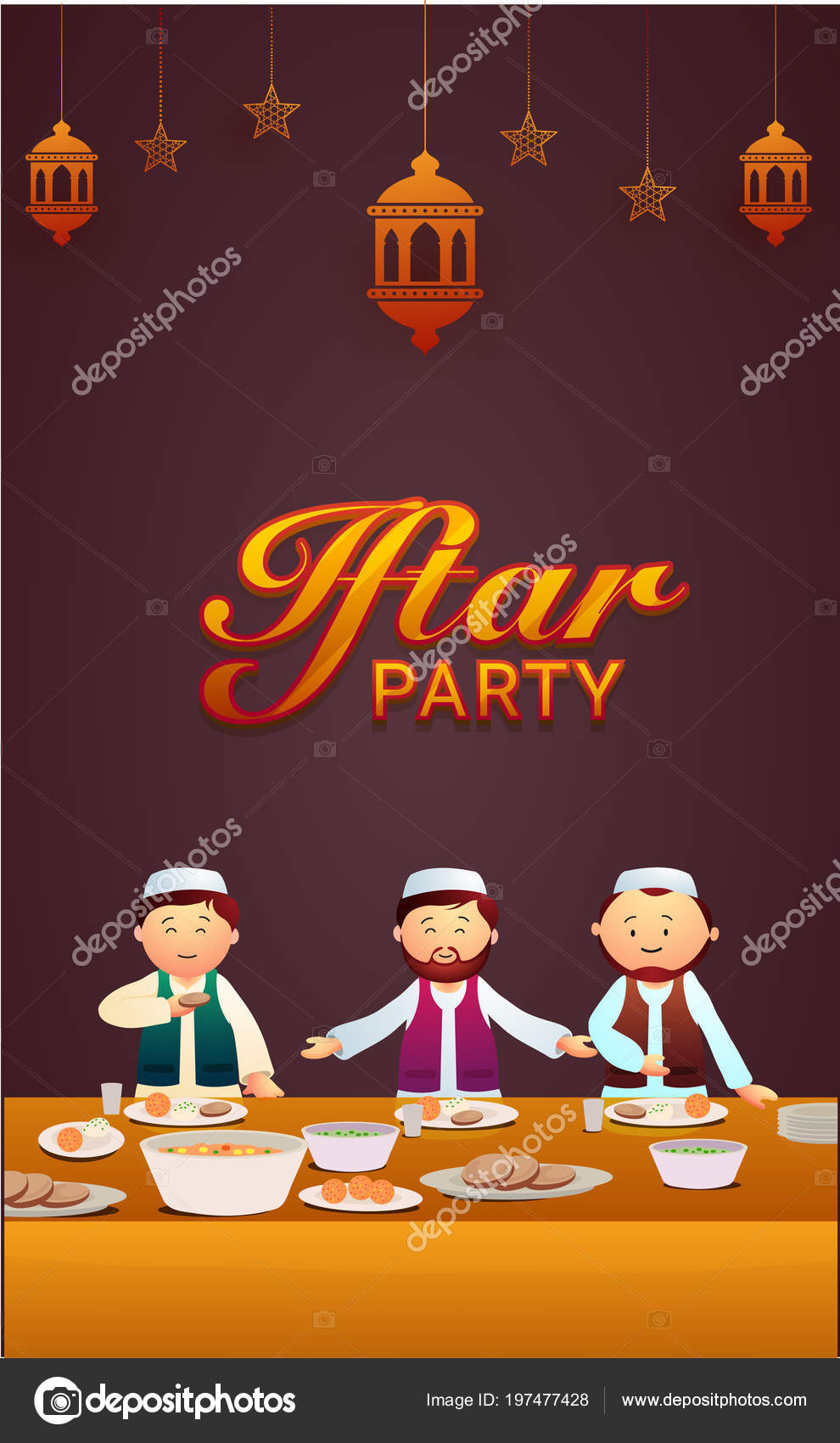 Iftar Party Celebration Concept Islamic Men Enjoying Feast Hanging ...