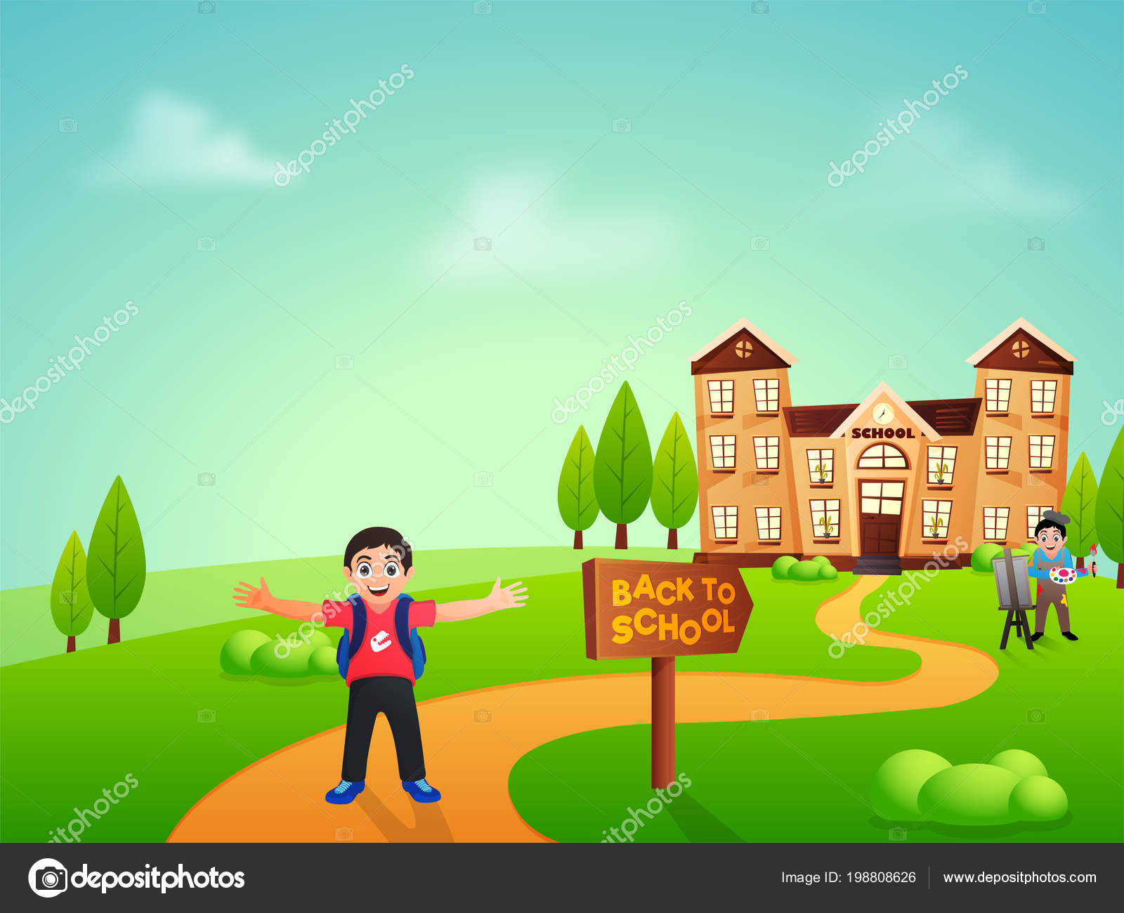 Character Students Different Pose Front School Stock Illustration by ...