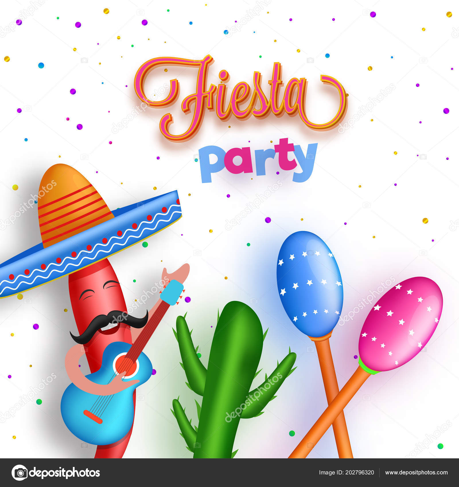 Fiesta Party Flyer Banner Design Cartoon Character Chilli Wearing ...