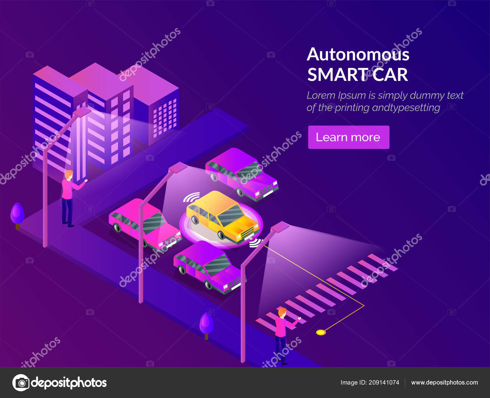 Diseño Autónomo Plantilla Web Smart Car Con Ilustración Isométrica Vista Vector de stock ...