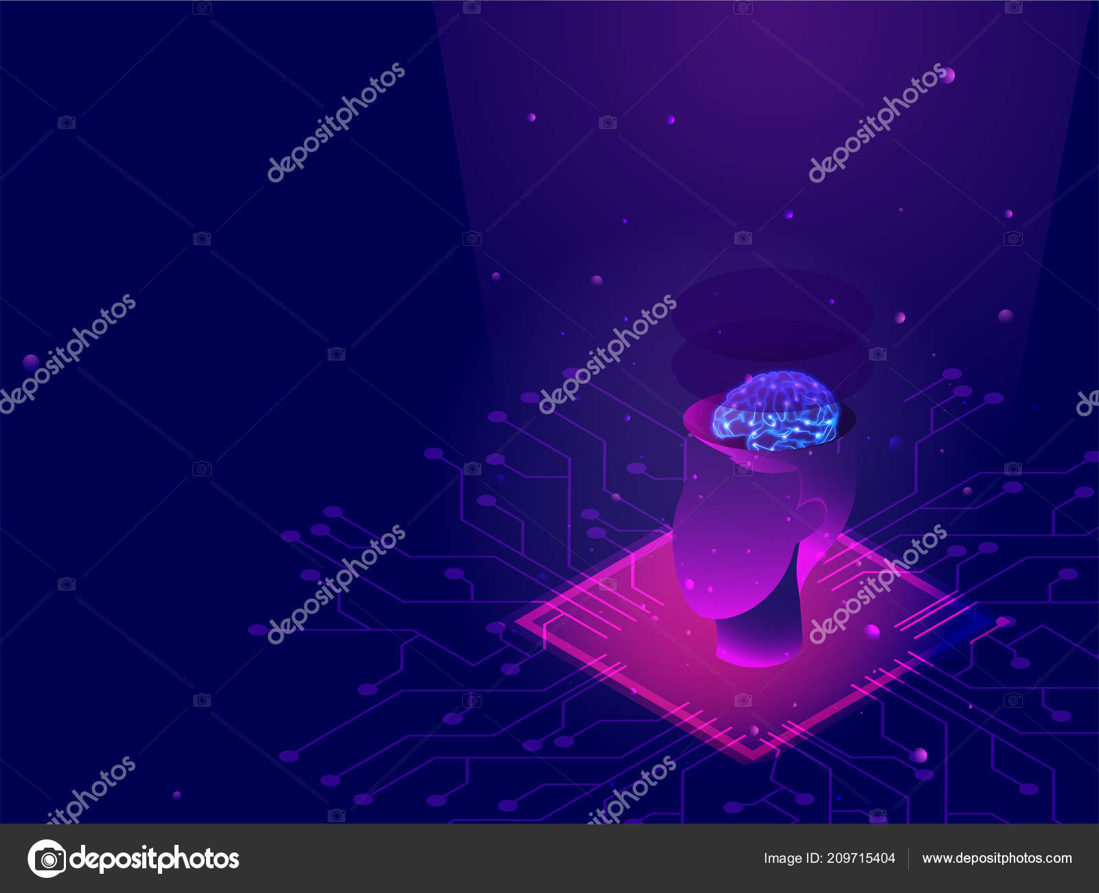 Image vectorielle Concept Deep Learning Visage Humain Sur Puce ...