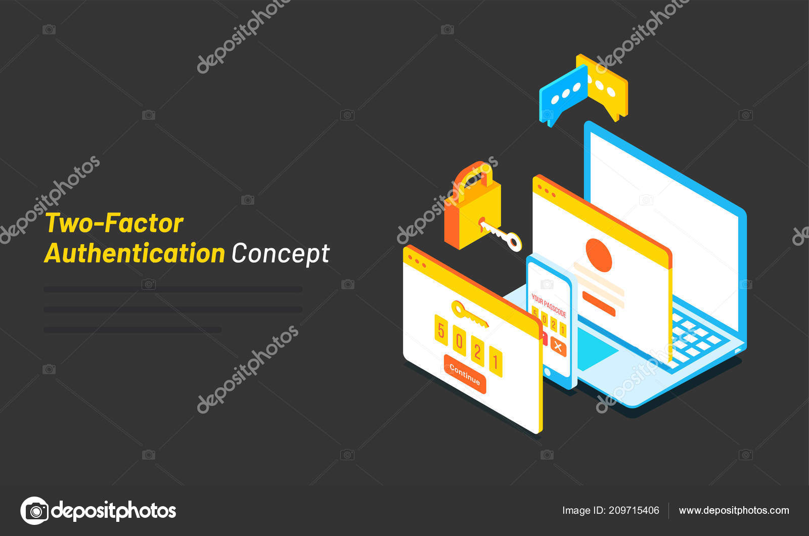 Isometric Illustration Laptop Login Screen Smartphone Confirmation Code ...