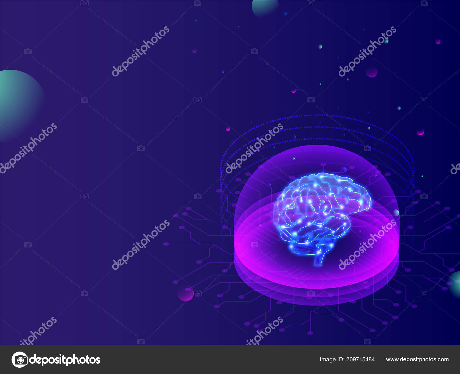 Machine Learning Concept Digital Brain Purple Rays Abstract Blue ...