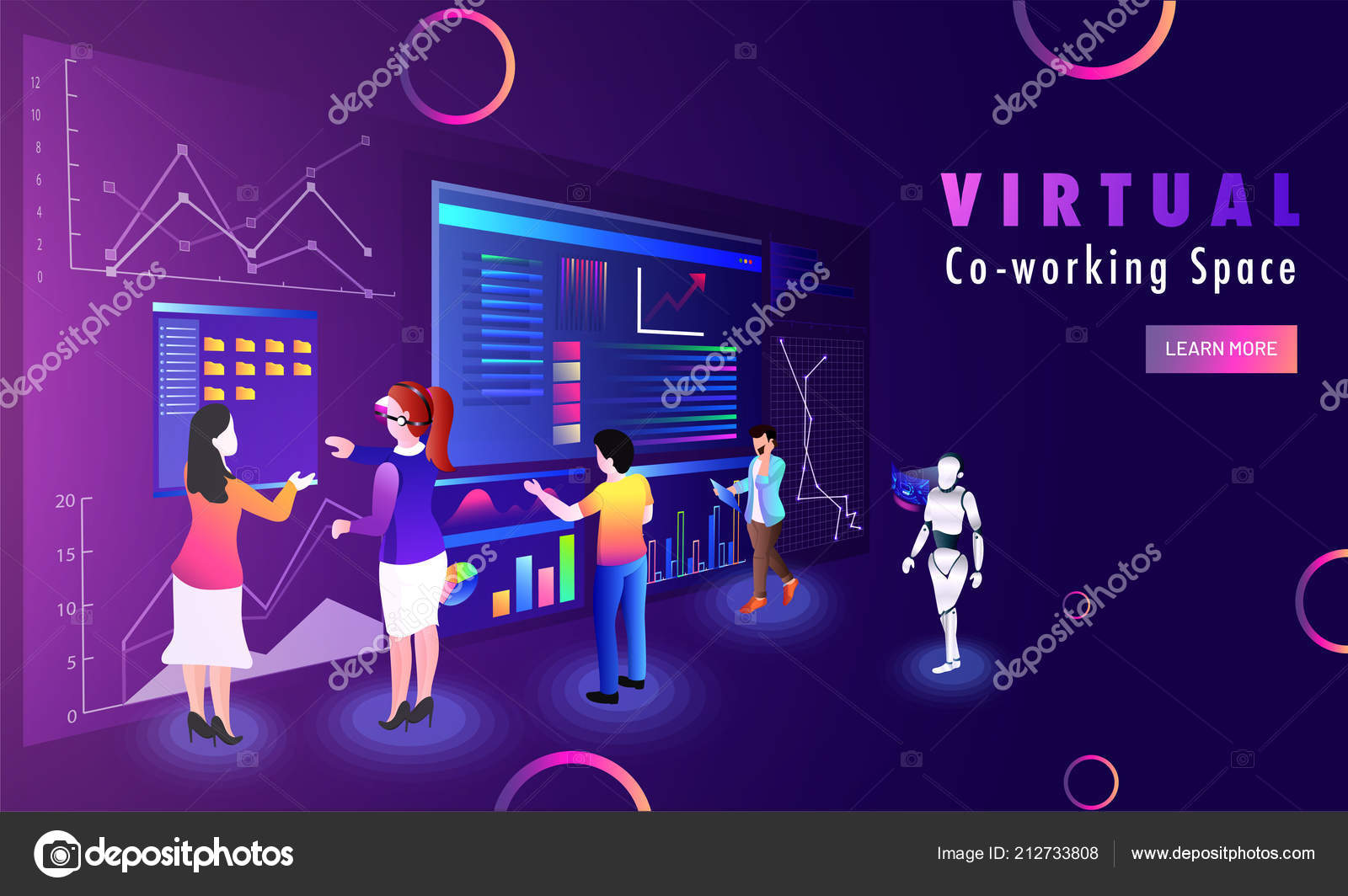 Business People Analysis Performing Same Task Distant Place Virtual ...