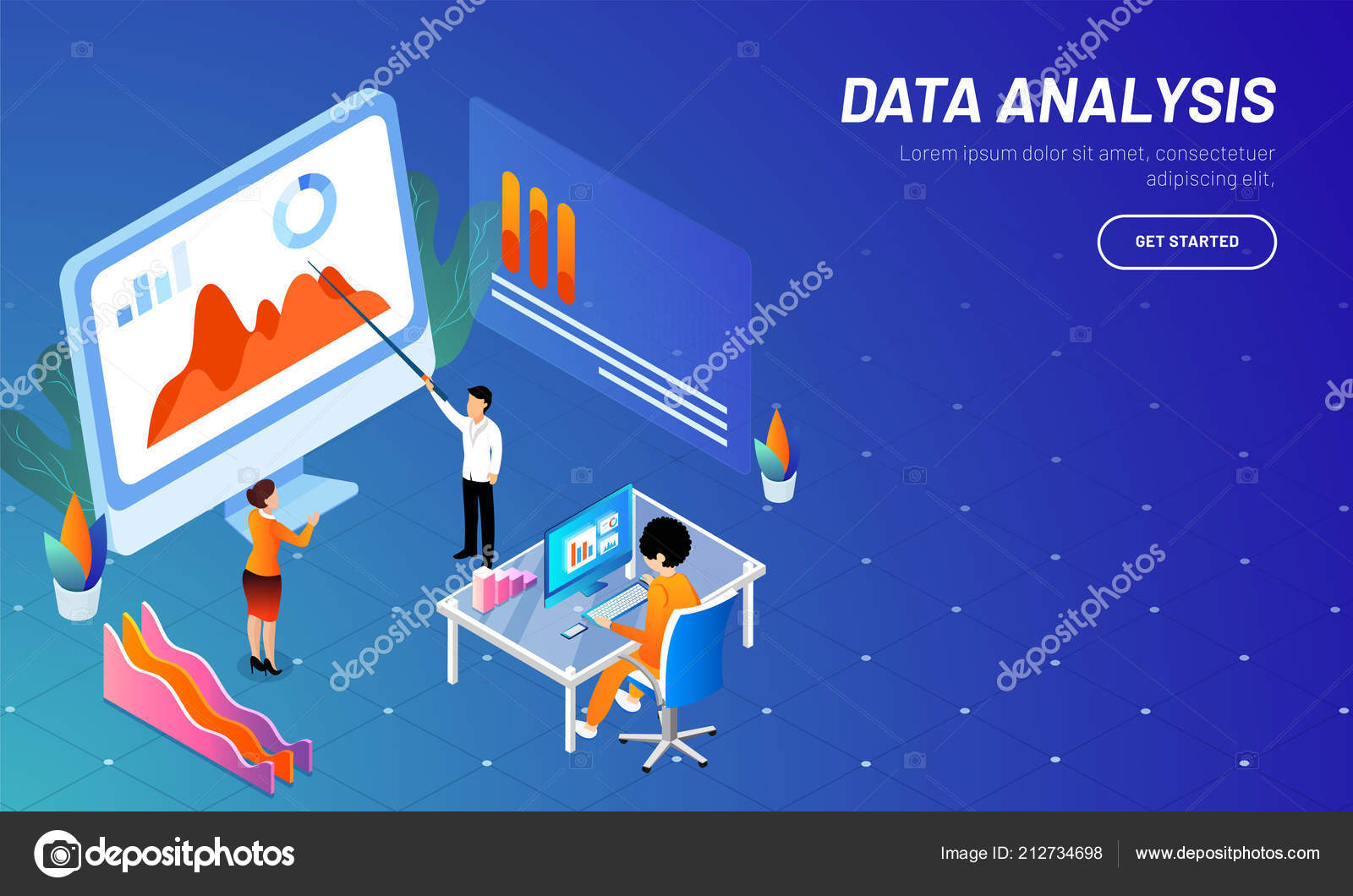 Responsive Web Template Design Isometric Illustration Miniature Business People Analyst Stock ...
