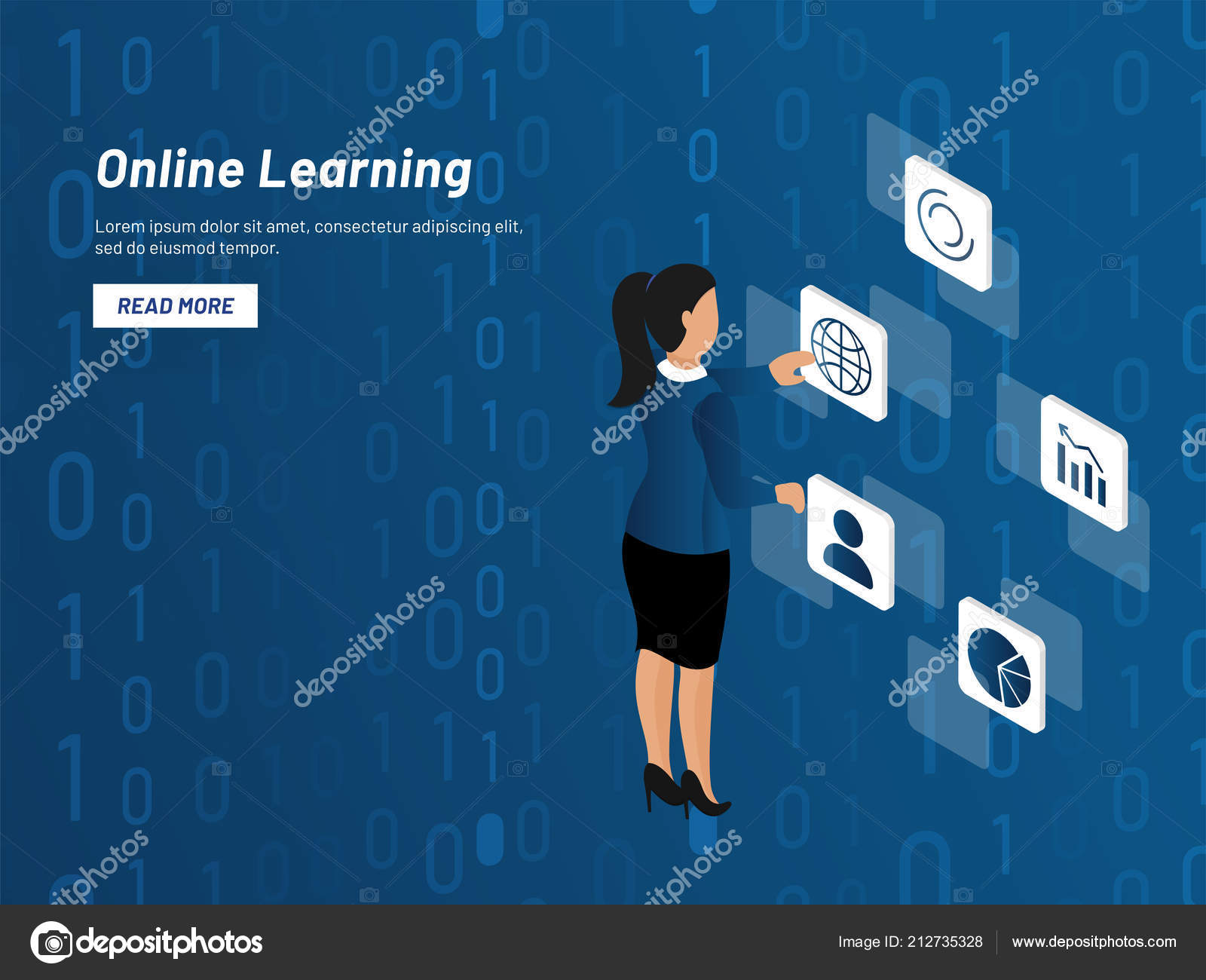 Online Learning Concept Girl Multiple Web Applications Binary Coding ...