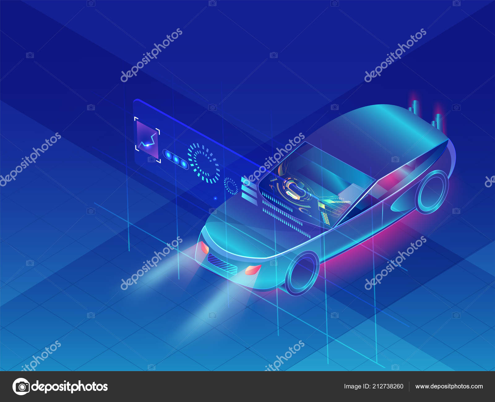 Autonomous Car Shiny Blue Background Futuristic Automotive Technology ...