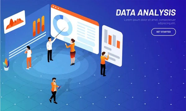 Responsive Web Template Design Isometric Illustration Miniature Business People Analyst Stock ...