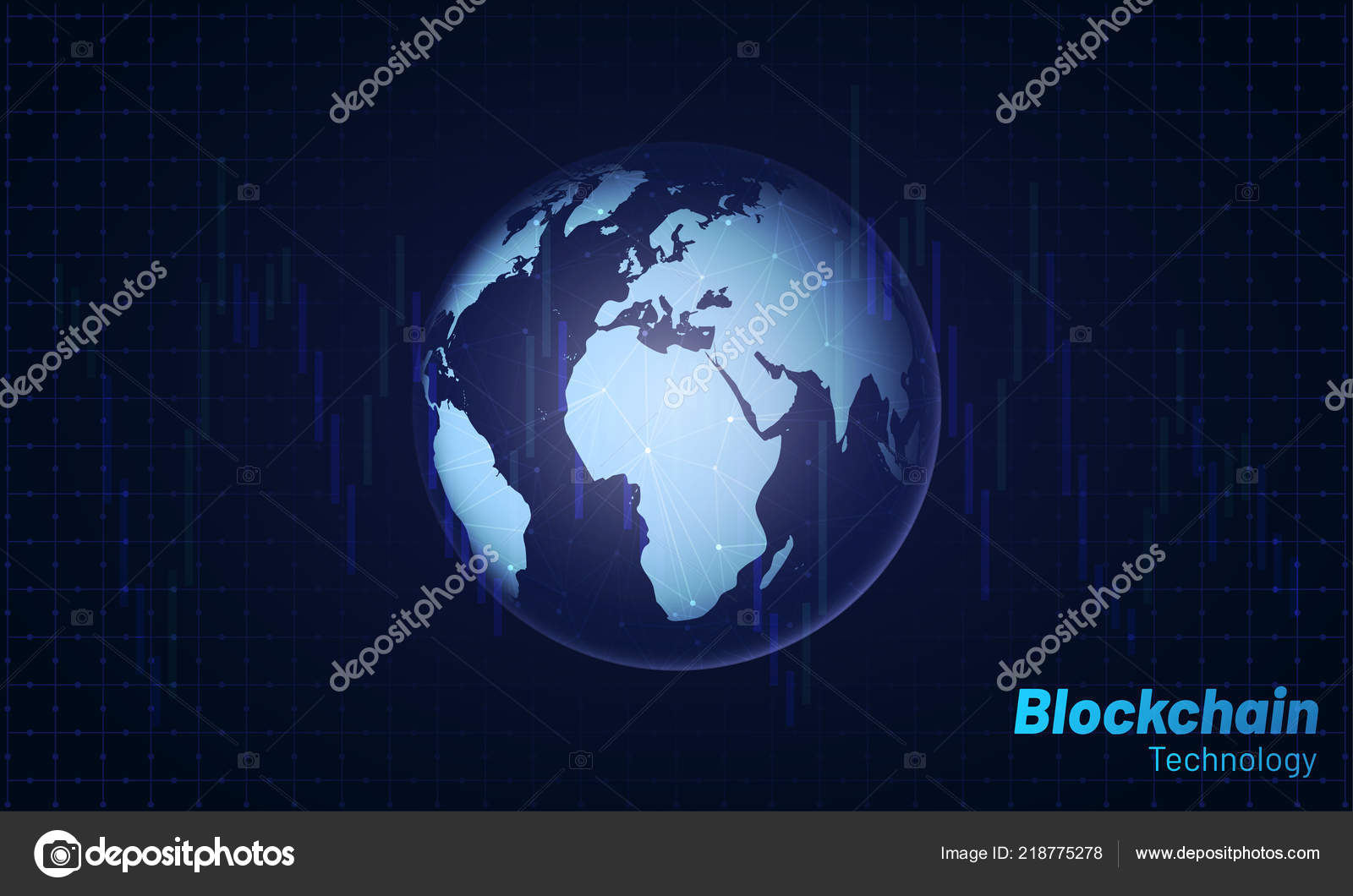 Shiny Earth Globe Blockchain Network Computer Generated Digital ...
