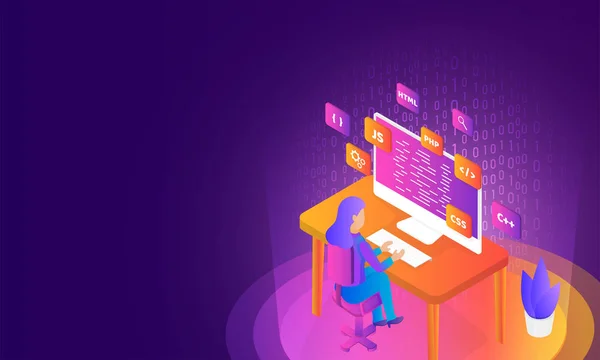 Workspace Web Developer Miniature People Fixing Problem Matrix Coding ...