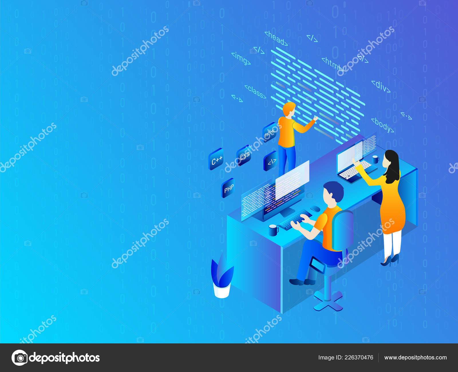 Workspace Web Developer Miniature People Fixing Problem Matrix Coding ...
