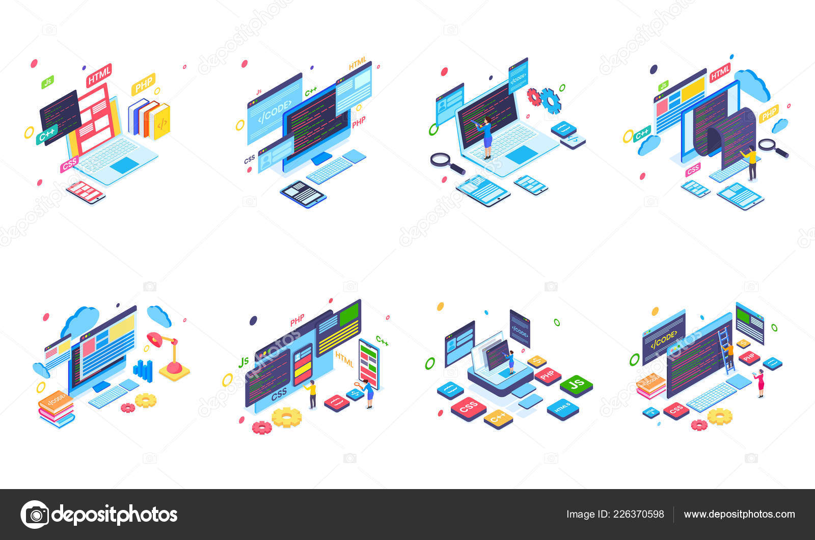 Programming Coding Technology Equipments Set White Background Stock ...