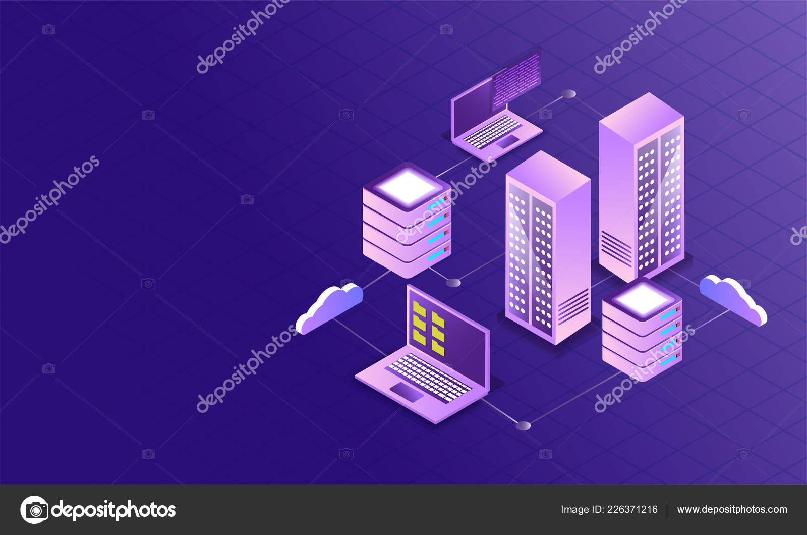 Data Management Concept Data Server Connected Laptop Cloud Servers ...