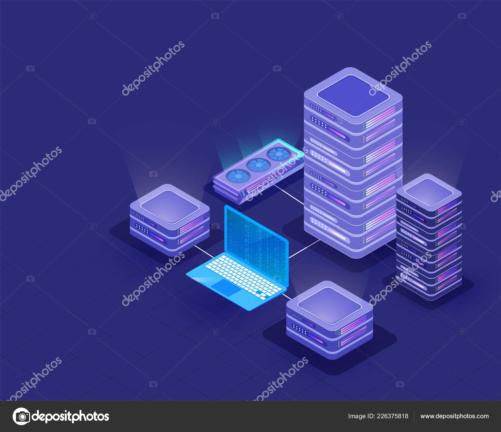 Data Server Connected Laptop Mini Server Blue Background Data Center ...
