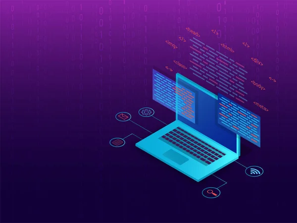 Illustration Desktop Different Programming Language Futuristic ...