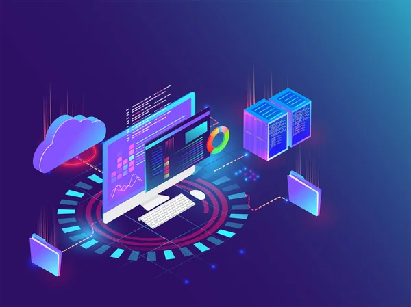 Illustration Desktop Different Programming Language Futuristic ...