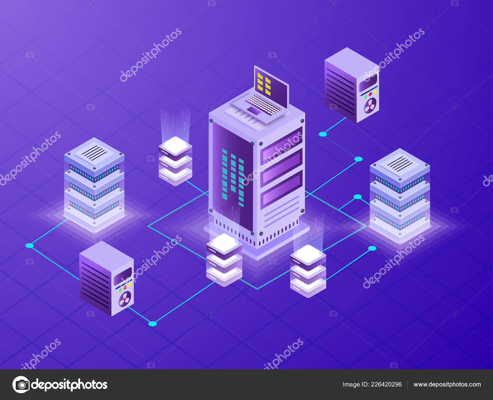 Illustration Local Servers Connected Main Server Laptop Purple Background Isometric Stock Vector ...