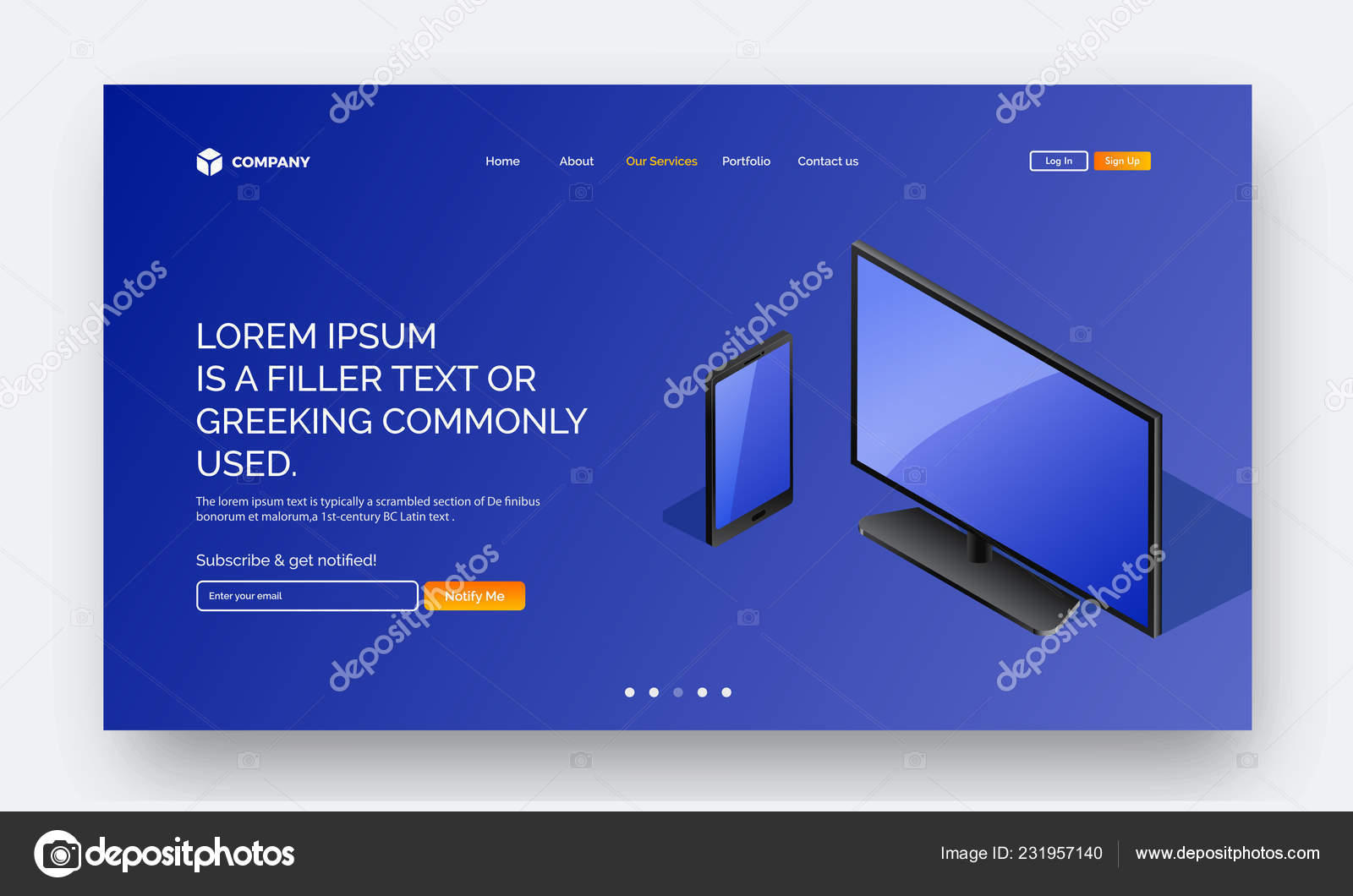 Hero Shots Computer Screen Smart Tablet Blue Background Stock Vector ...