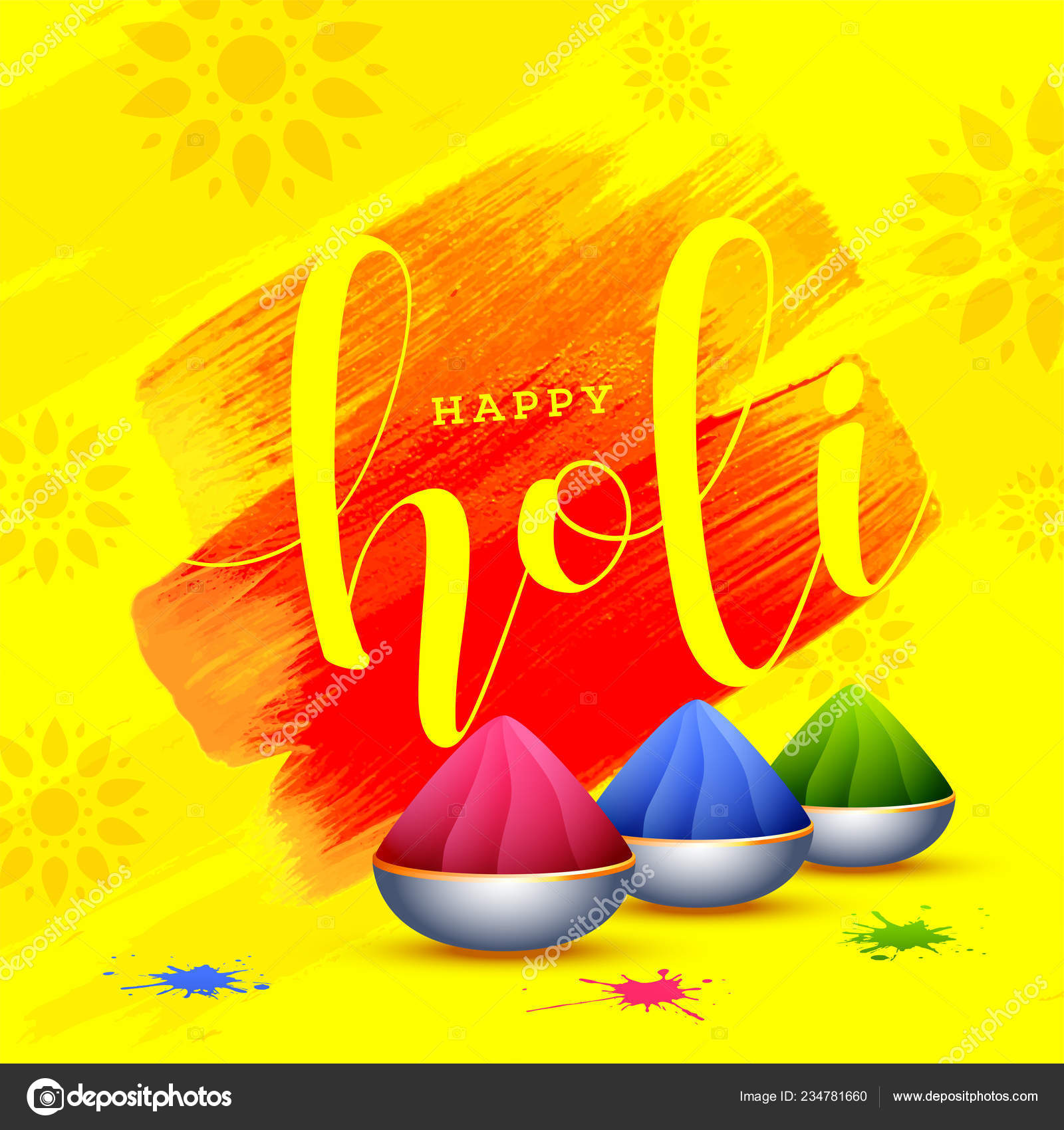 Happy Holi Poster Design Bowls Full Dry Colours Yellow Texture Stock ... Happy Holi Poster Design Bowls Full Dry Colours Yellow Texture Stock ...