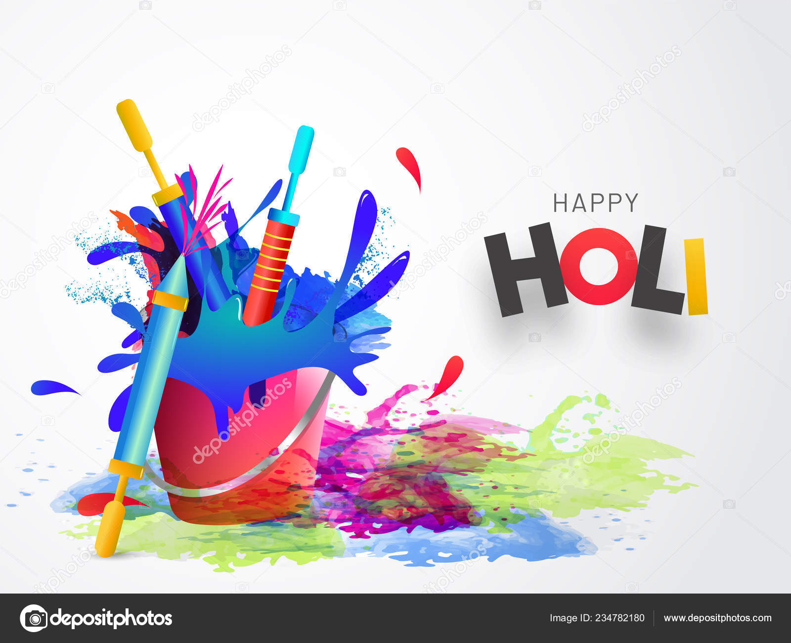 Happy Holi Background Color Bucket Guns Indian Festival Colors ...