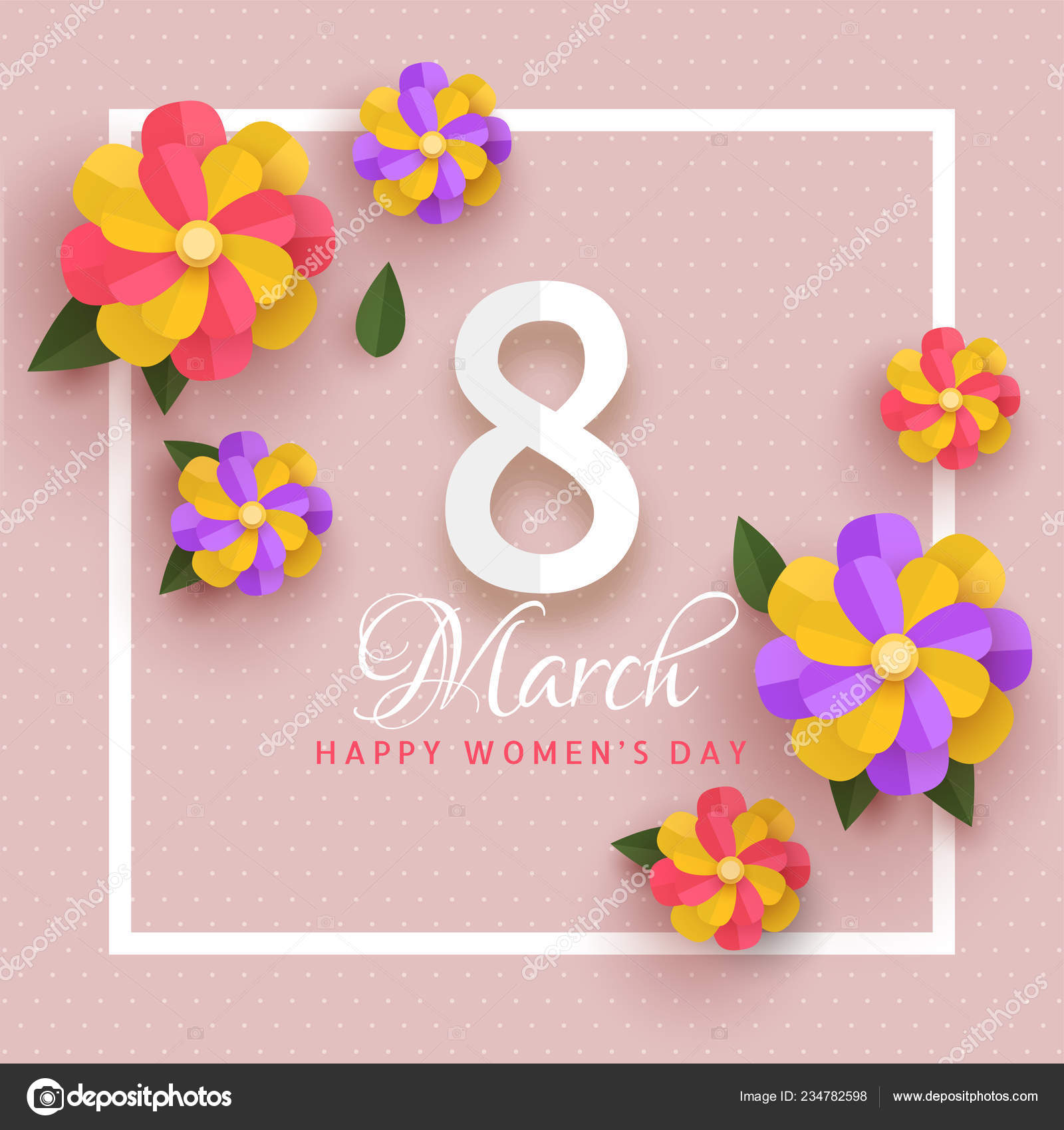 Beautiful Greeting Card Design Decorated Colorful Paper Cut Flowers ...