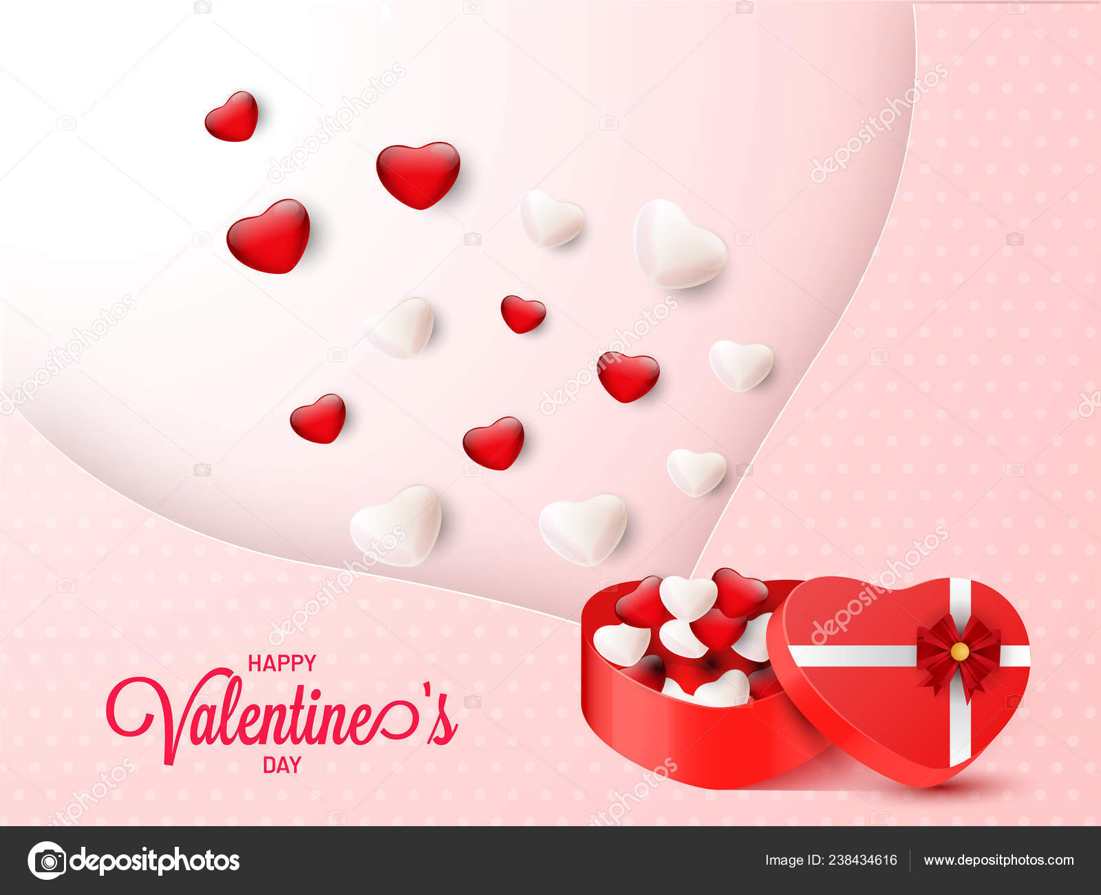 Tiny Heart Shape Popping Out Gift Box Dotted Pink Background Stock ...