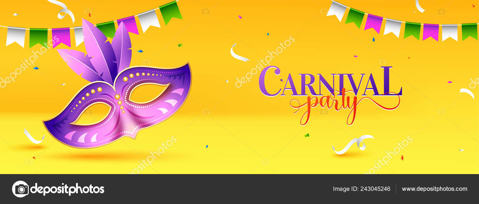 Illustration Purple Party Mask Yellow Background Carnival Party Header ...