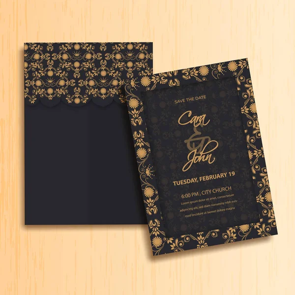 Front Back View Wedding Invitation Card Template Design Decorated ...