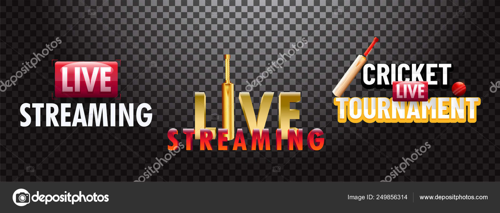 Cricket tournament, live streaming typography, labels or badges Stock ...