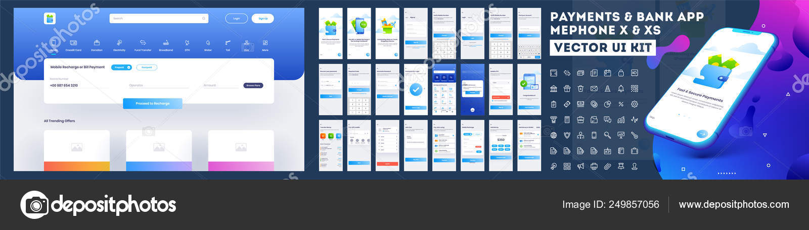 Online Payment or Banking App UI Kit with website menu like as, Stock ...