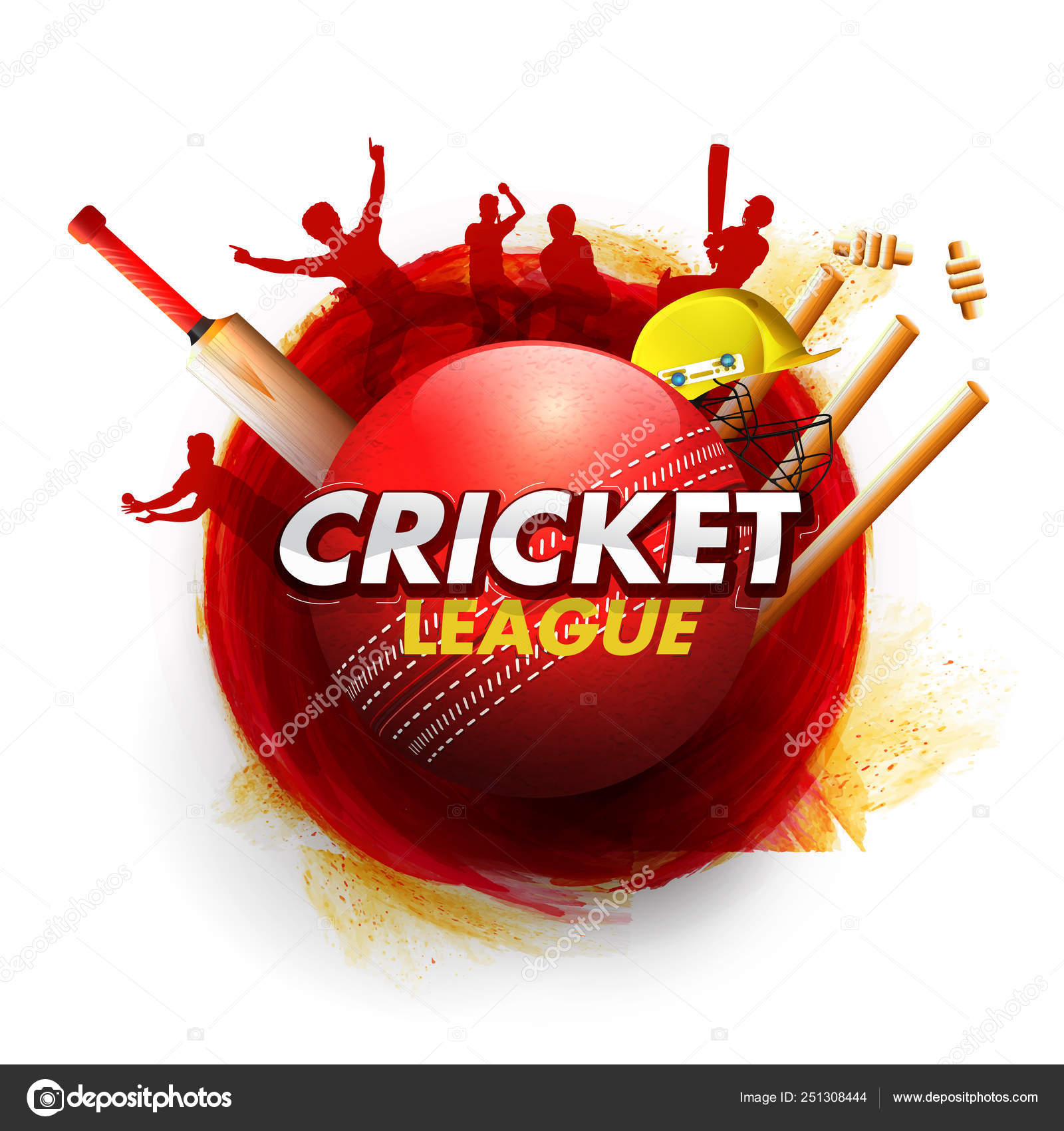 Cricket League poster or flyer design with illustration of red g Stock ...