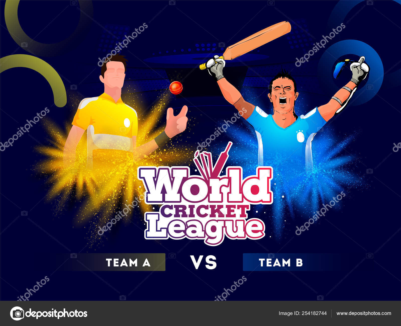 Team A VS Team B cricket player in different pose on sparkle bac Stock ...