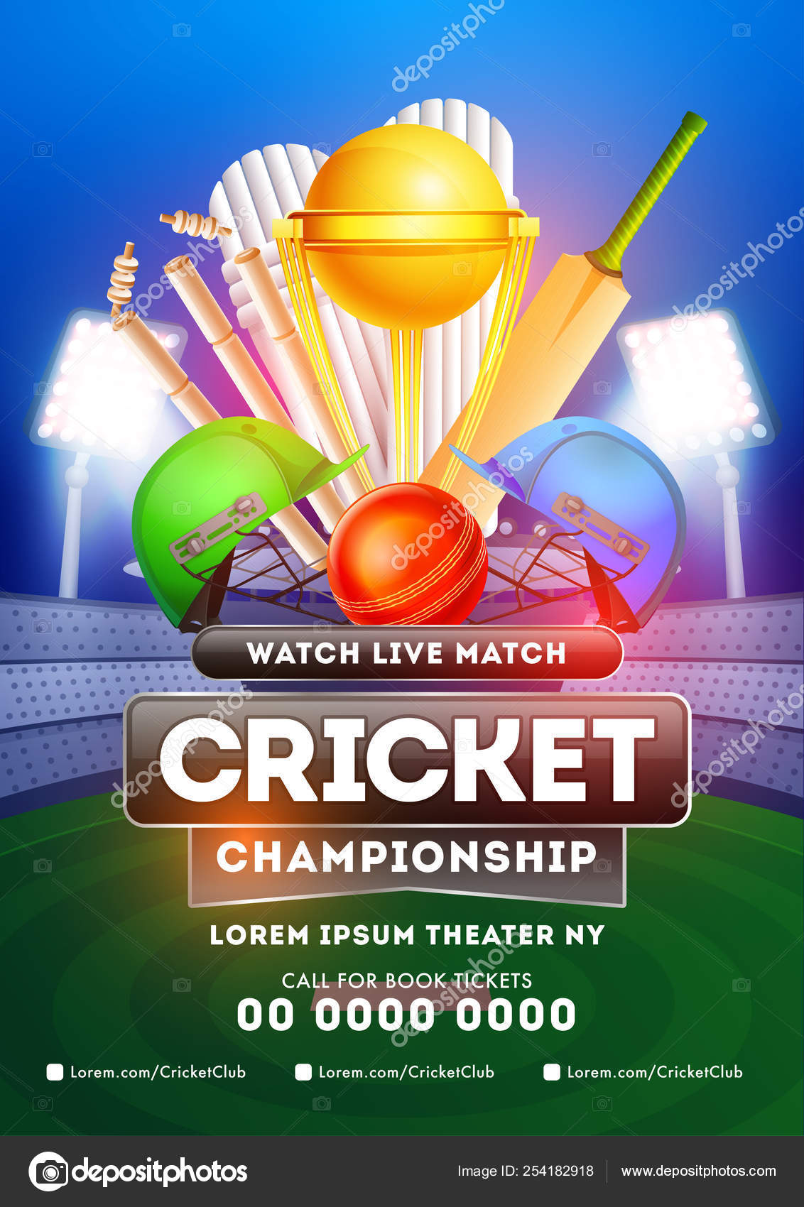 Live Cricket Championship template or flyer design with details, Stock ...