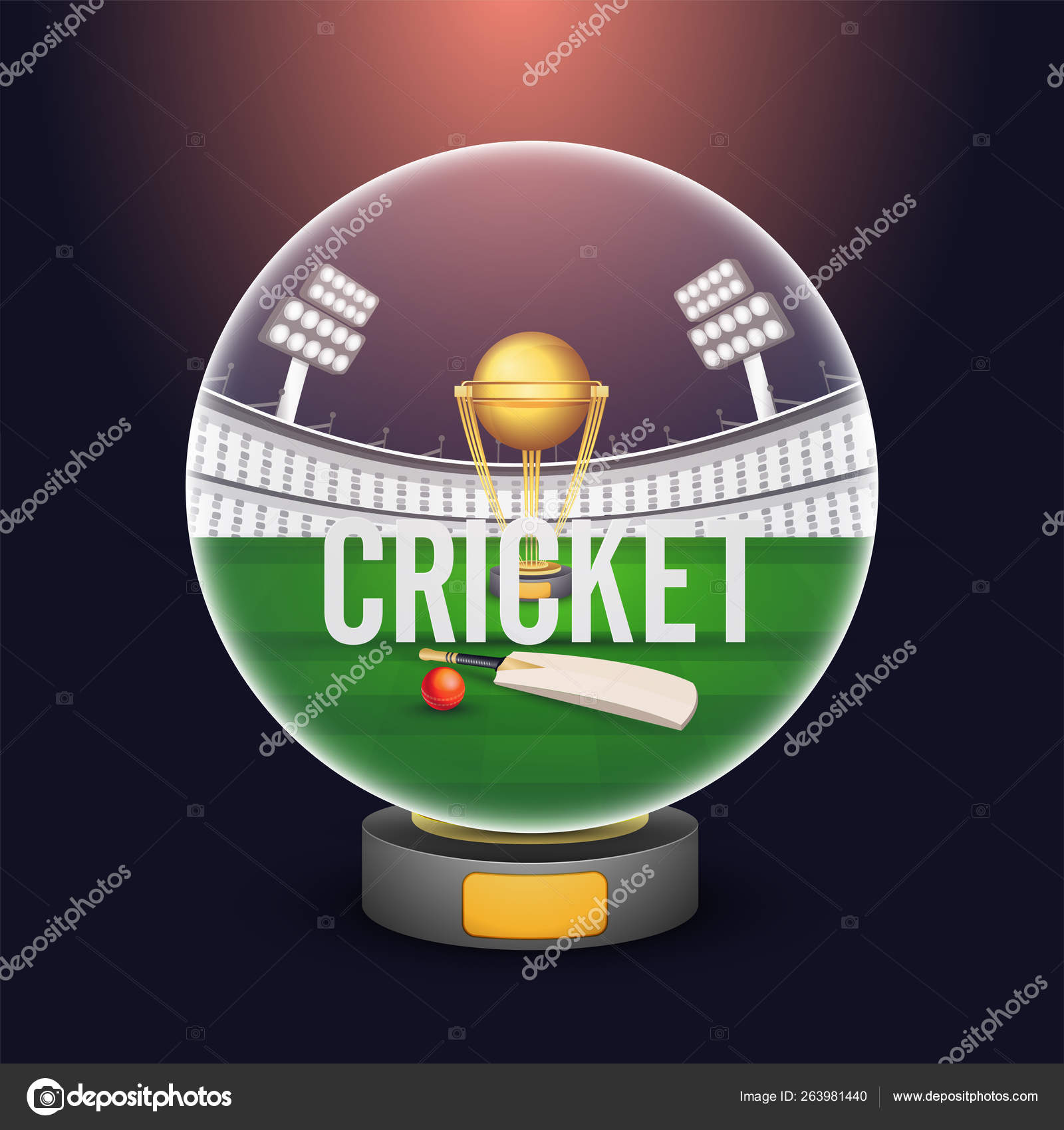 Stadium view background with cricket elements in a crystal globe Stock ...
