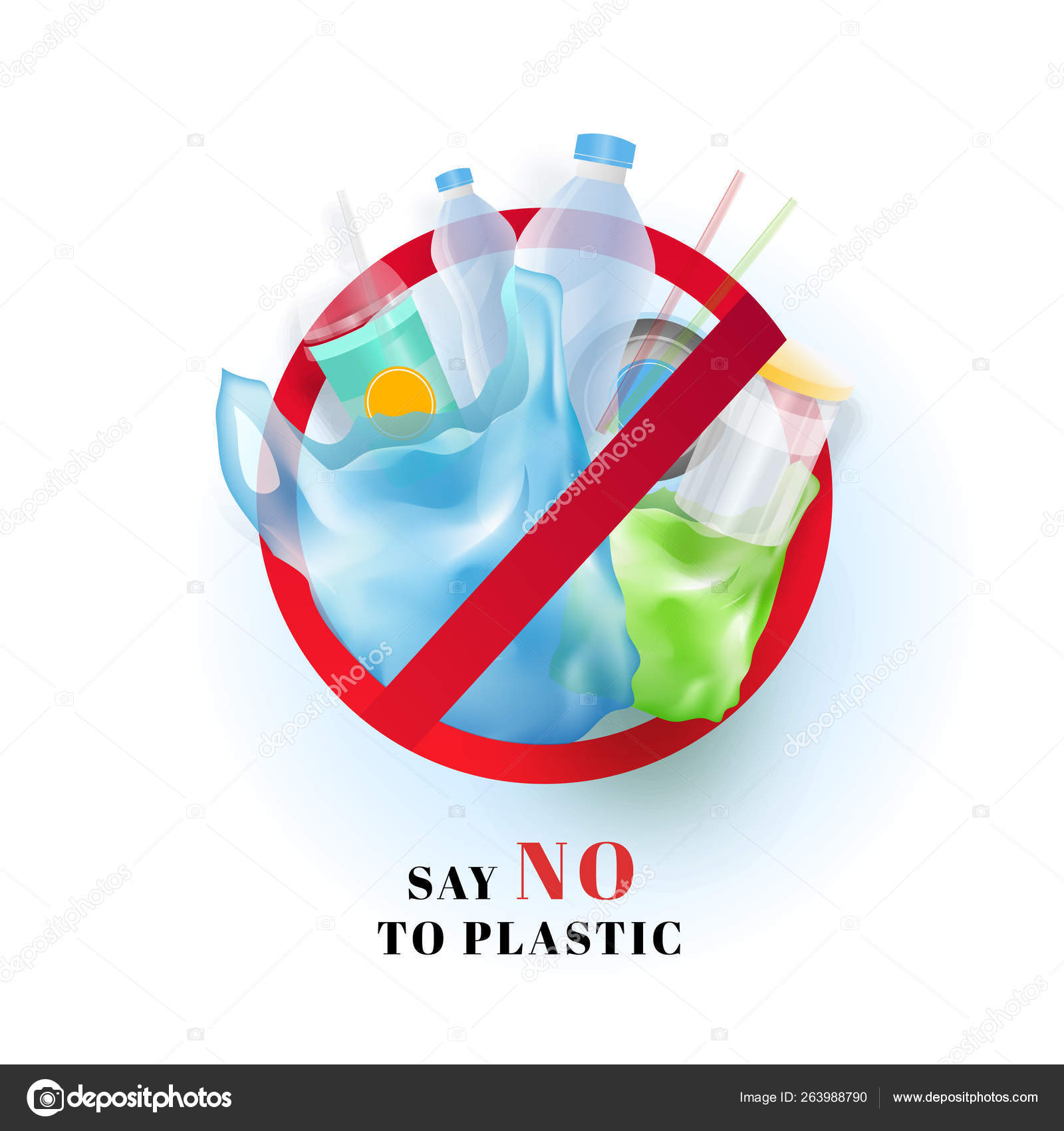 Decir no al plástico usando como polietileno, botellas y paja en Vector ...