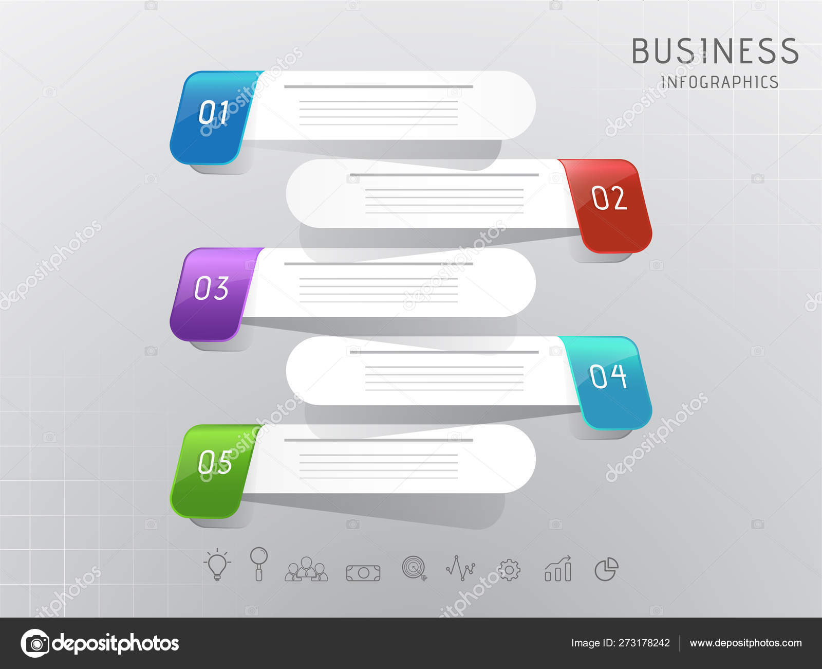 Business Infographic Numeric step 3D strips element for presenta Stock ...