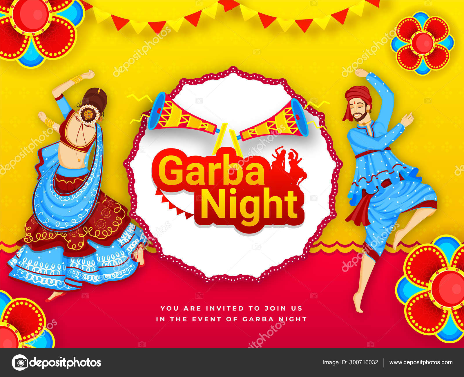 Garba Night party invitation card or poster design with illustra Stock ...
