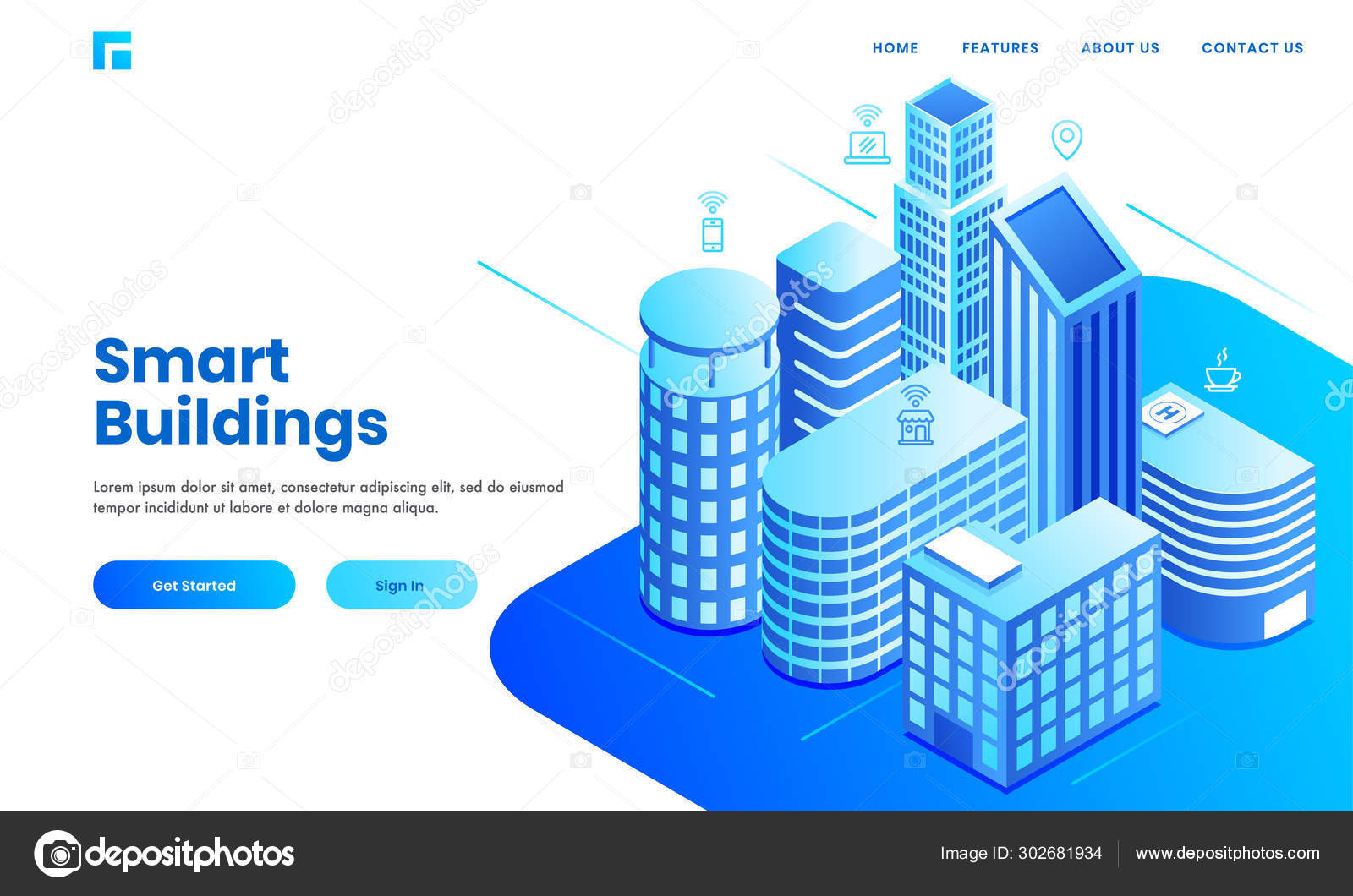 Smart Building concept based landing page design with isometric Stock ...