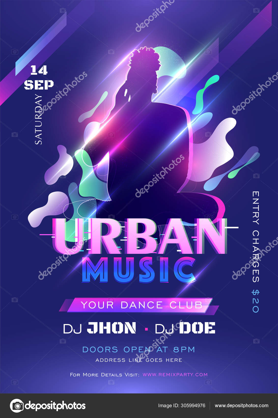 Urban Music template or flyer design with female silhouette and Stock ...