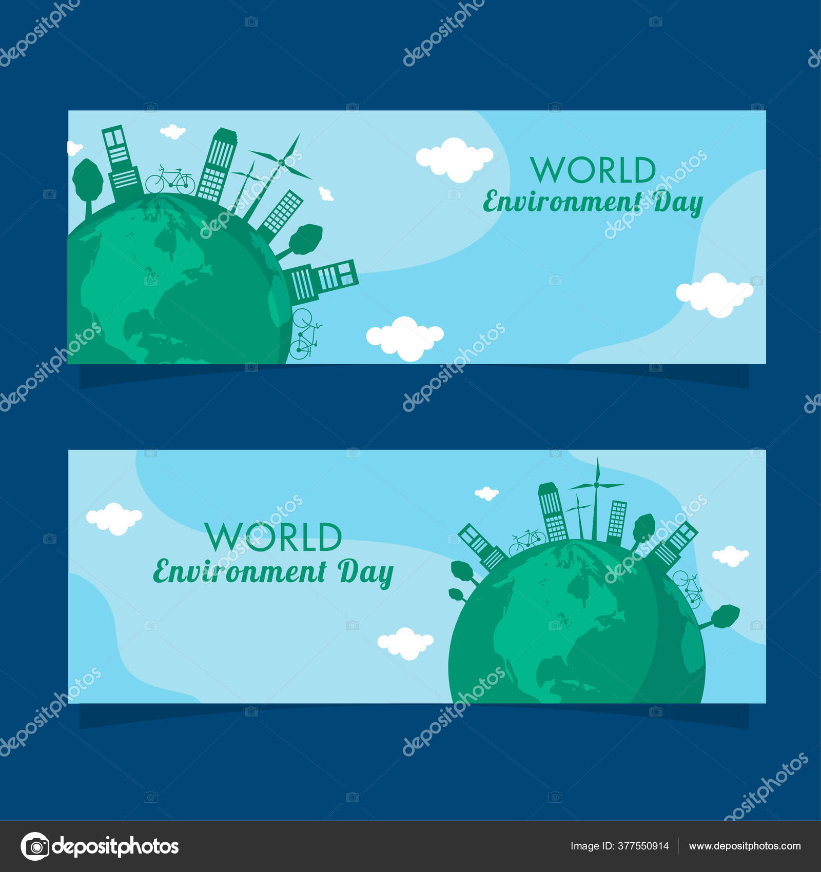 World Environment Day Font Earth Globe Green City Blue Background Stock ...